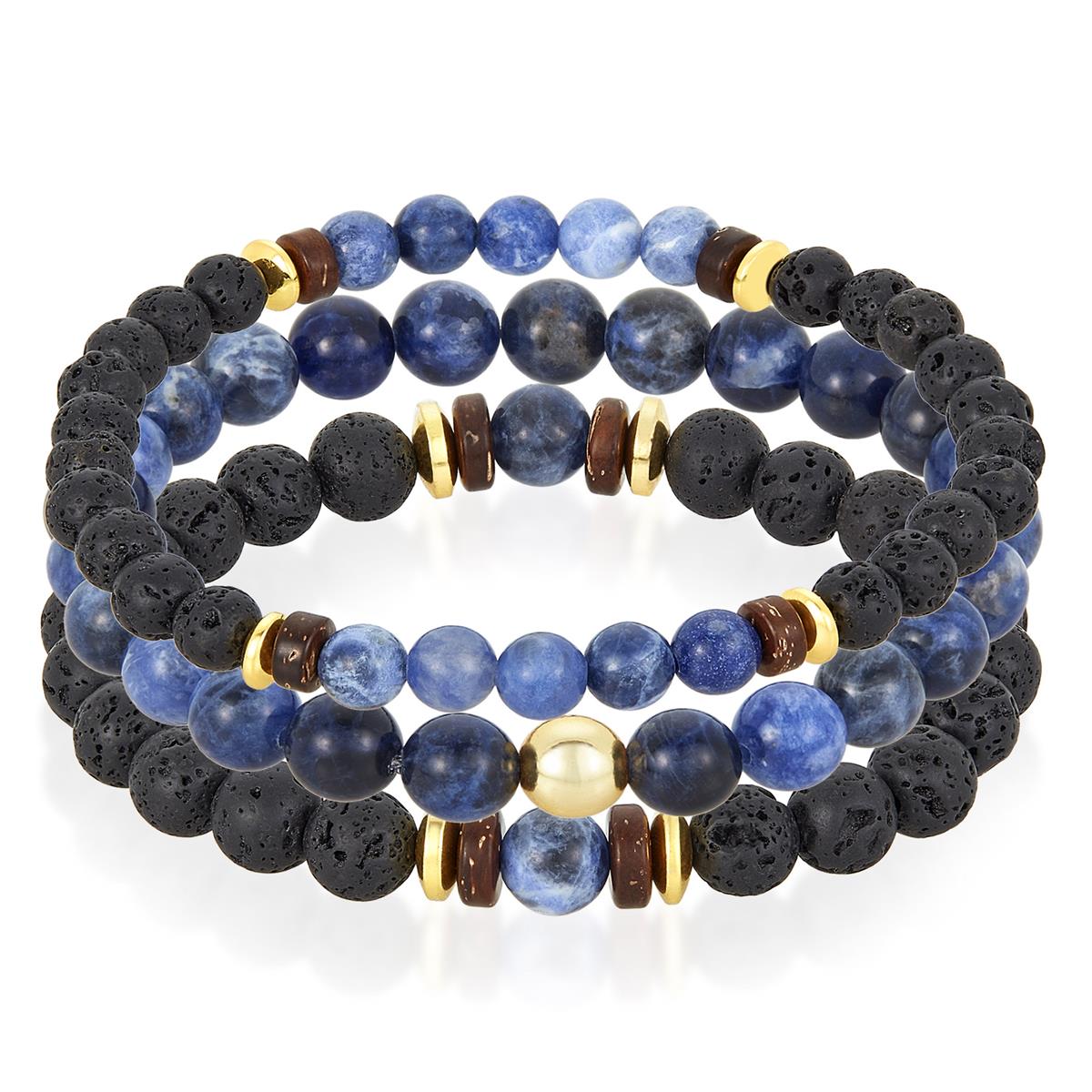 Invicta Bracelet Set - Sodalite, Lava, Wood and Gold Hematite Bead Str ...