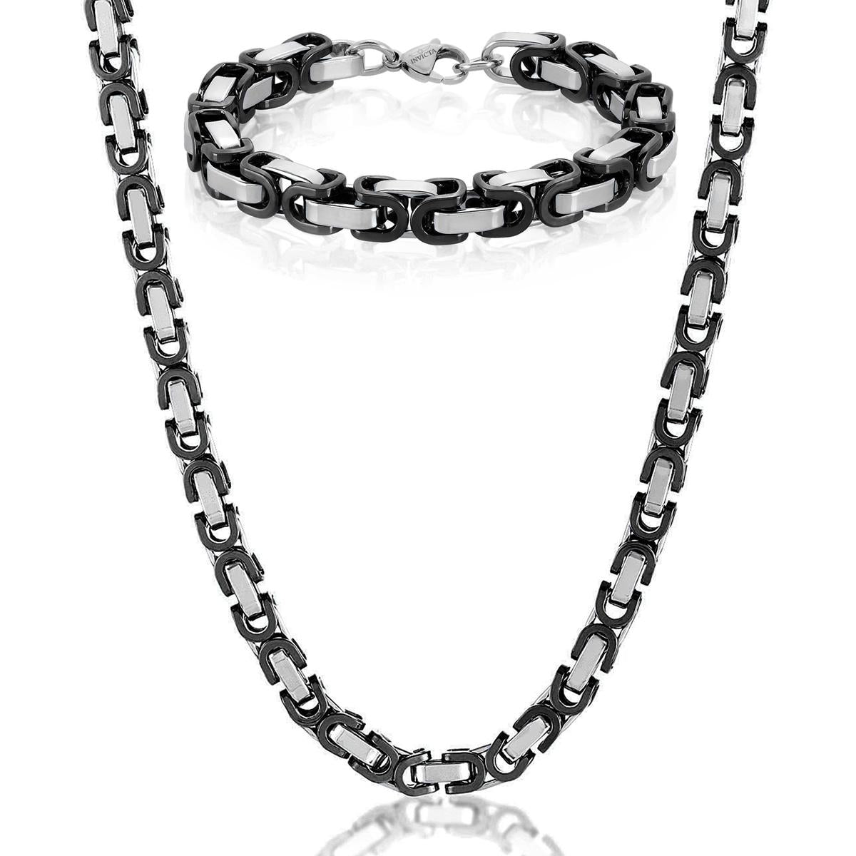 Invicta Jewelry Byzantine Chain Black Two Tone Bracelet and Necklace S