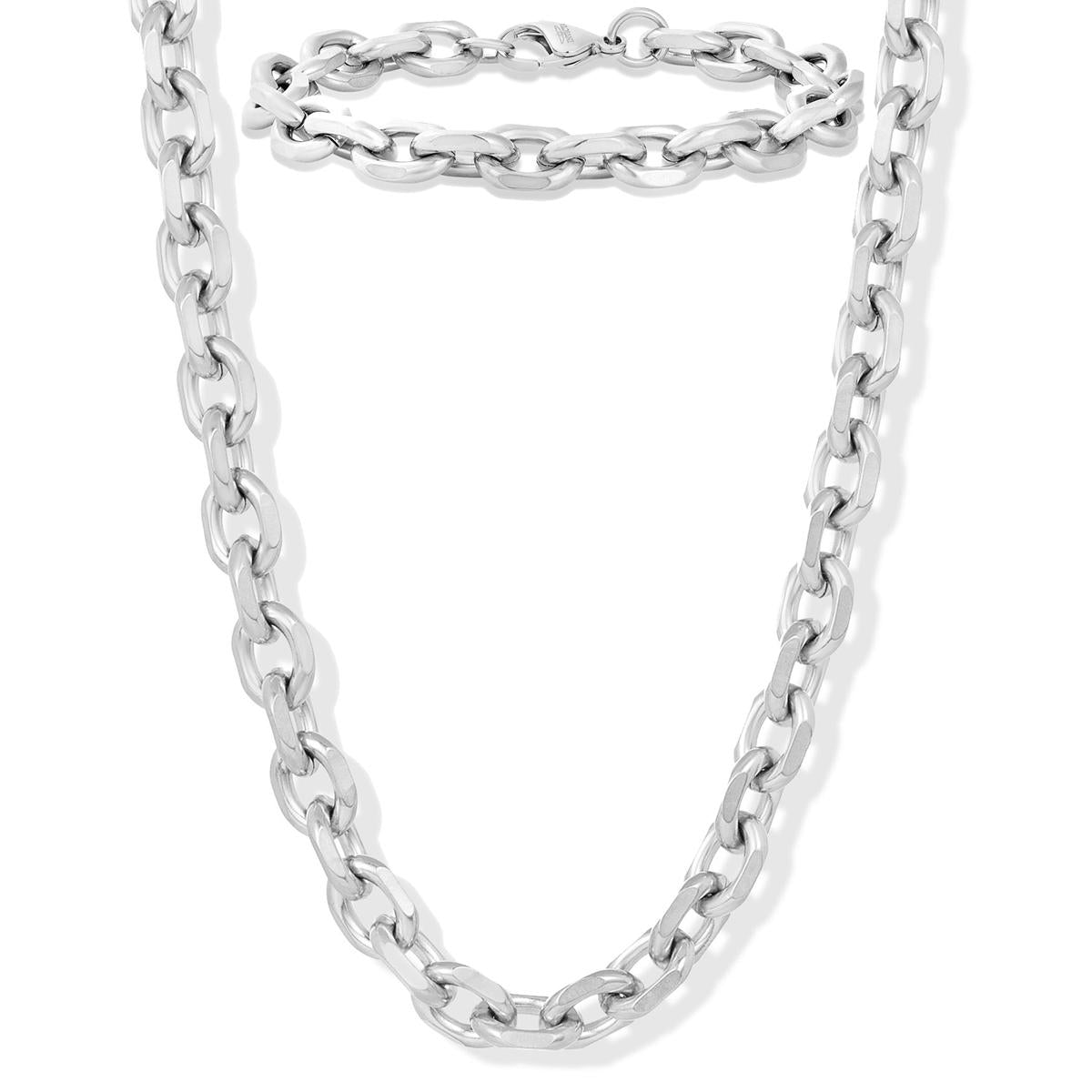 Invicta Jewelry Knife Edge Oval Link Chain Bracelet and Necklace Set