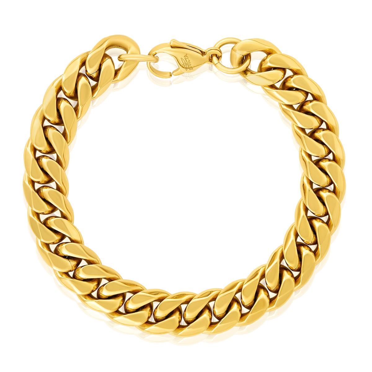 Invicta Jewelry Rounded Beveled Edge Curb Chain Gold Steel Bracelet