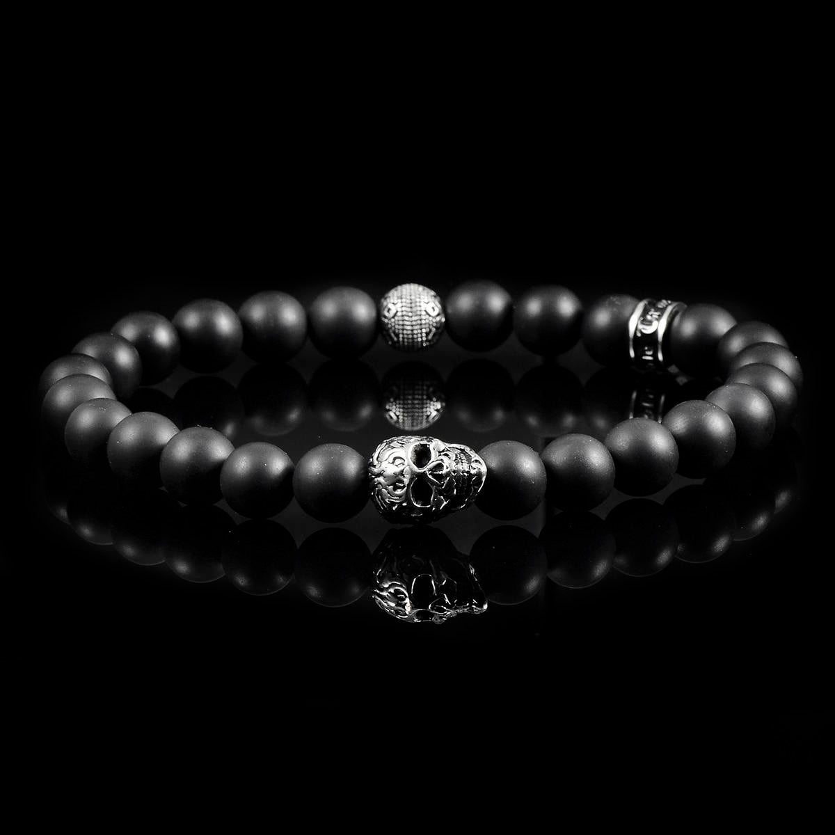Crucible Skull Stretch Bracelet with 8mm Matte Black Onyx Beads ...