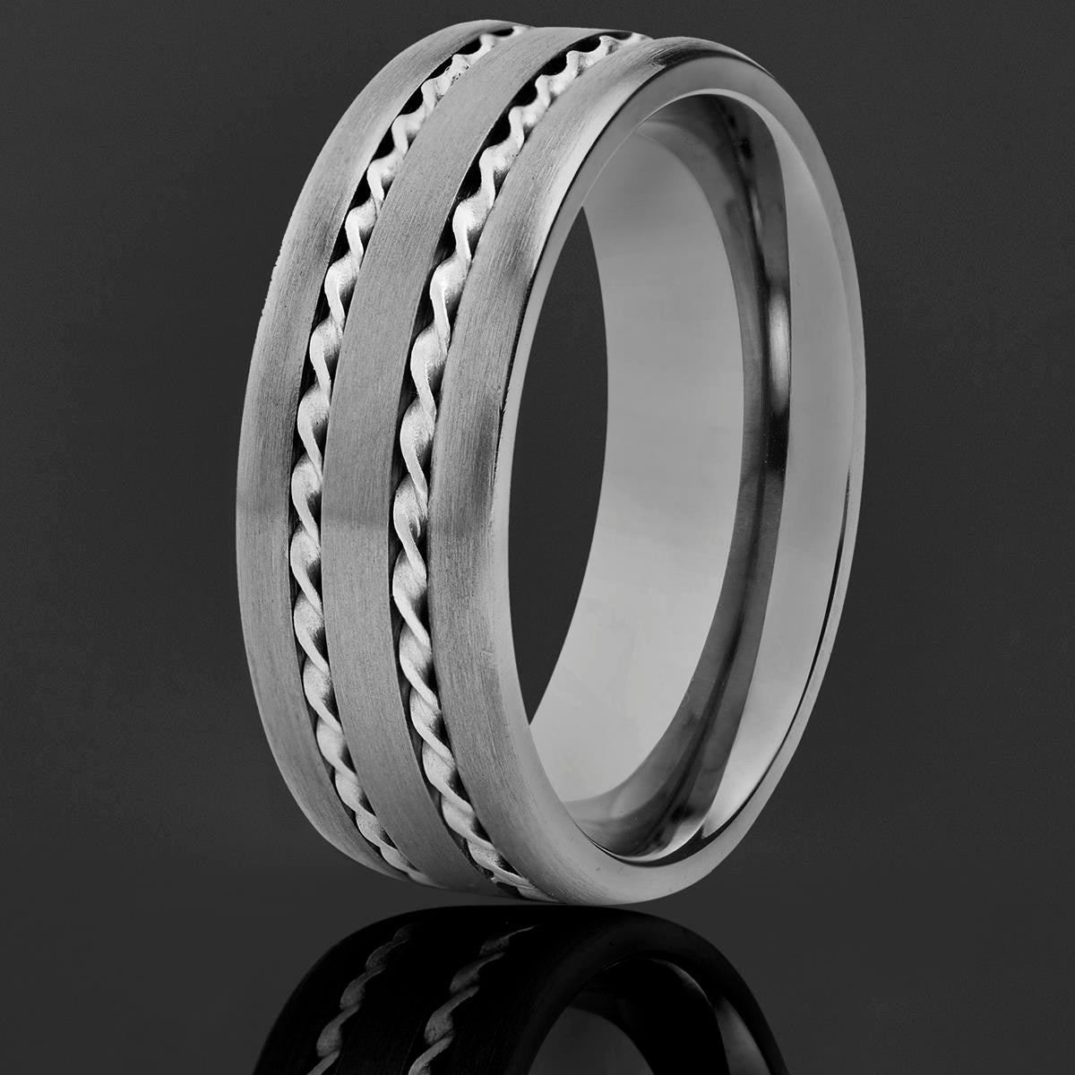 Crucible Titanium Brushed Double Silver Rope Inlay Ring (8mm) – Invicta ...